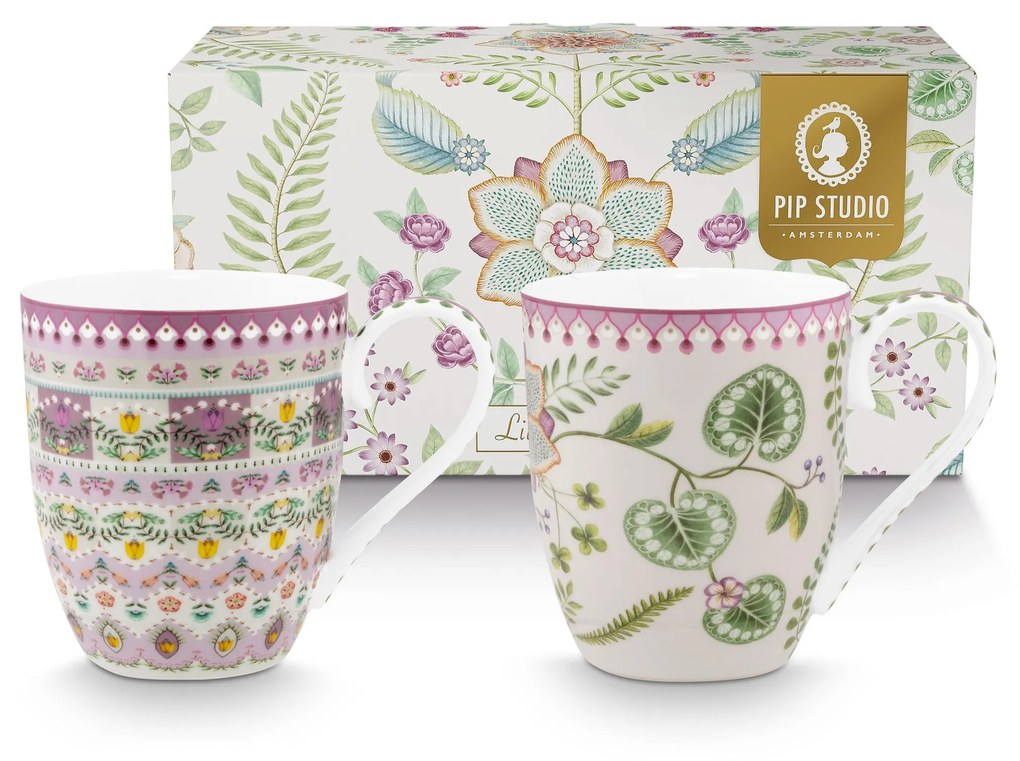 Pip Studio Lily &amp; Lotus sada 2 hrnků 440ml, lila (sada 2 hrnků v dárkovém balení)