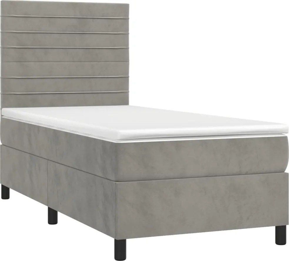 Box spring postel s matrací světle šedá 90x200 cm samet 3143061