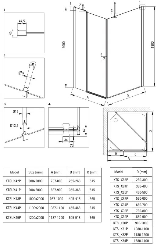 Deante Kerria Plus, krídlové sprchové dvere do otvoru, 120cm, chrómová, DEA-KTSU045P