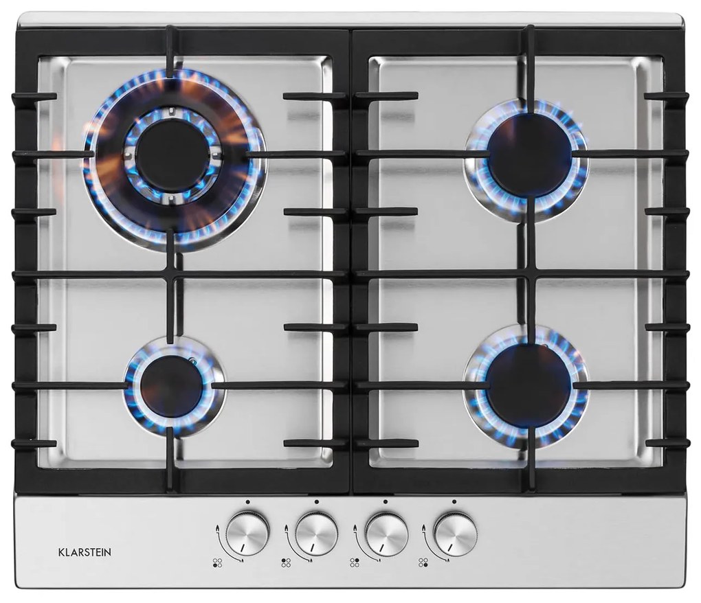 Klarstein Ignito 4 Zonen, plynová varná deska, 4 hořáky Sabaf, nerezová ocel, stříbrná