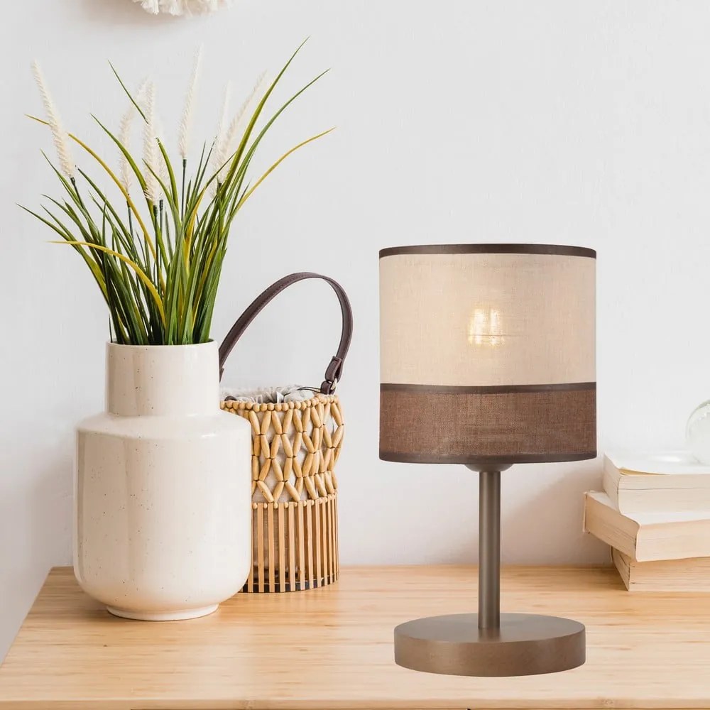 Tmavě hnědá stolní lampa s textilním stínidlem, výška 30 cm Andrea – LAMKUR