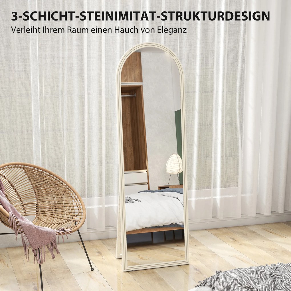 HOMCOM Zrcadlo na celou délku, 50 x 160 cm, volně stojící, montáž na zeď, obloukový rám, bílá