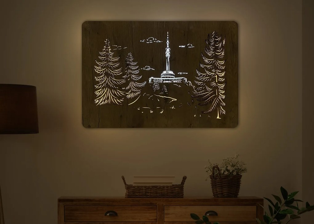 Li-Go "Praděd" světelný obraz 230V 90x62 cm provedení povrchu: dub