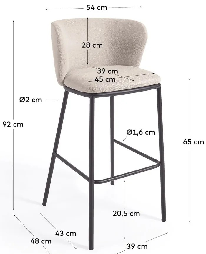 Krémové barové židle v sadě 2 ks 92 cm Ciselia – Kave Home