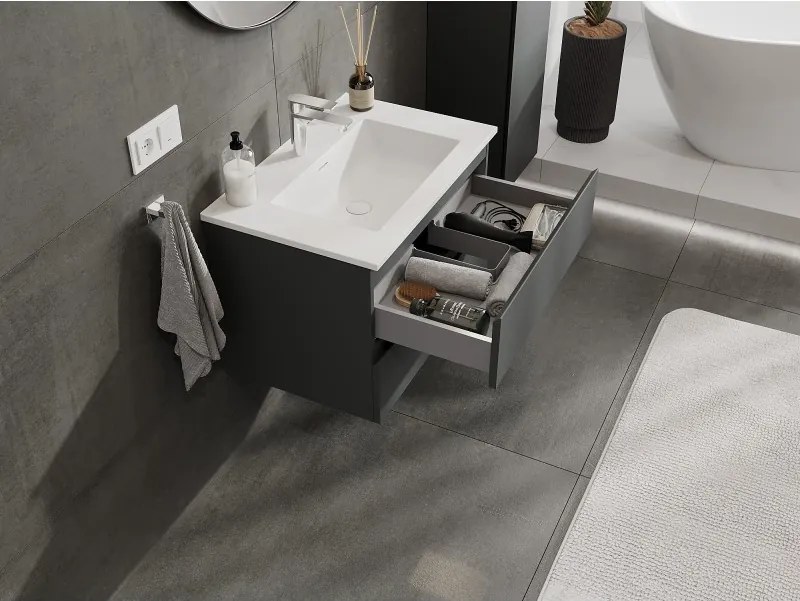Mexen Orio, koupelnová skříňka 70 cm s umyvadlem Otis, 2 zásuvky, grafitová matná/bílá matná, 91A10-07047-2-BFF66-W18M01