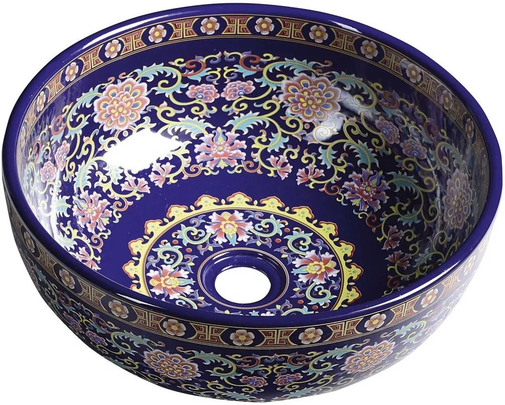 Sapho PRIORI keramické umyvadlo, průměr 40,5cm, 15,5cm, fialová s ornamenty