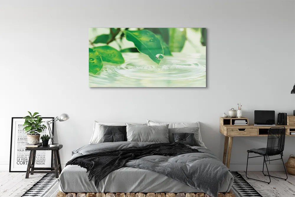 akrylový obraz Kapky vody listí 140x70 cm