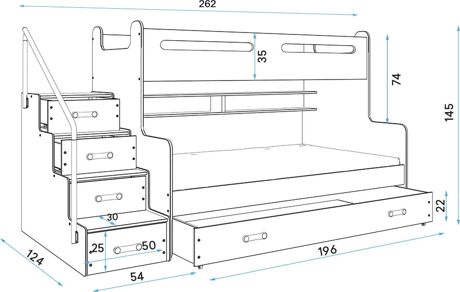 SMB Dětská patrová postel se šuplíky MAXI 2, 80+120x200 cm Barva šuplíku: Růžová