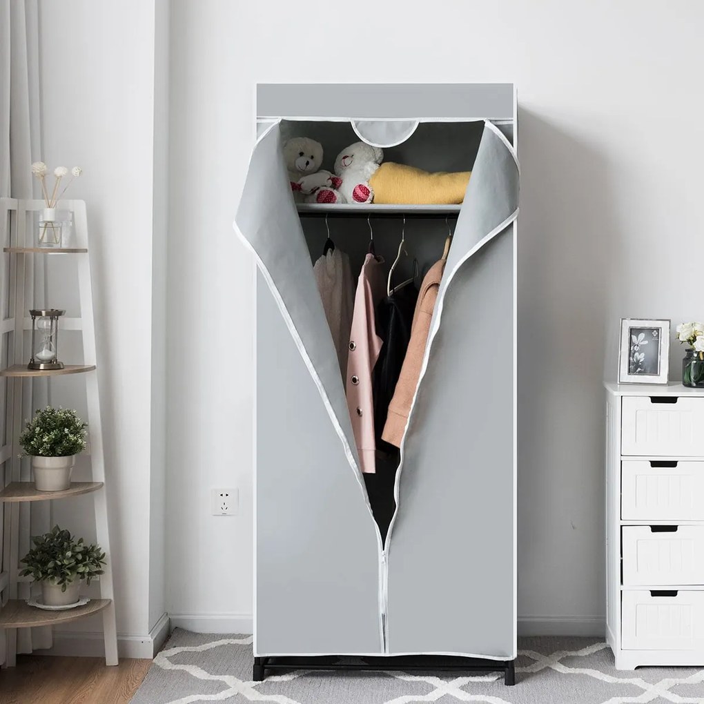 Costway Barevná šatní skříň látková s šatní tyčí – 75 × 50 × 170 cm, šedá