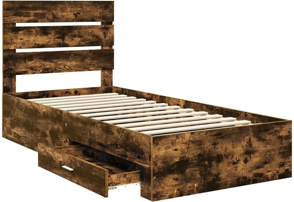 Rám postele s čelo Kouřový dub 90 x 190 cm Kompozitní dřevo 3412024