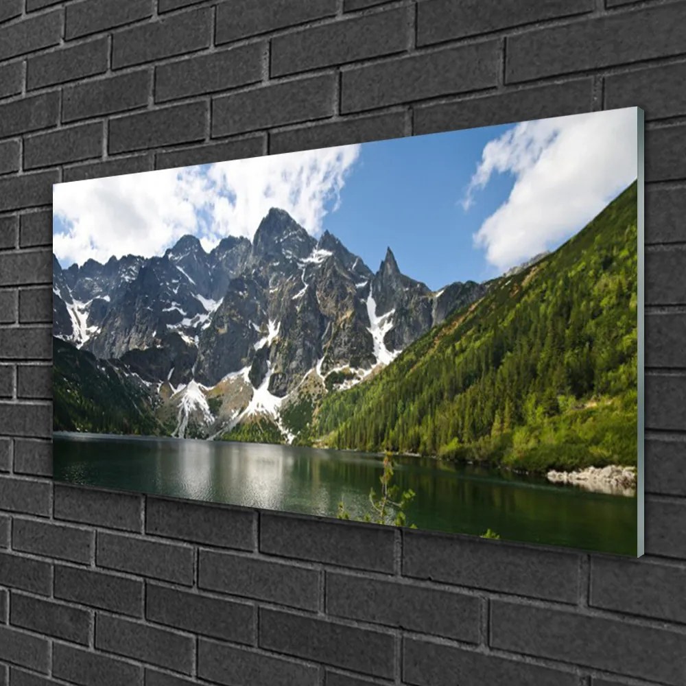 Obraz na skle Hora Jezero Les Krajina 120x60 cm