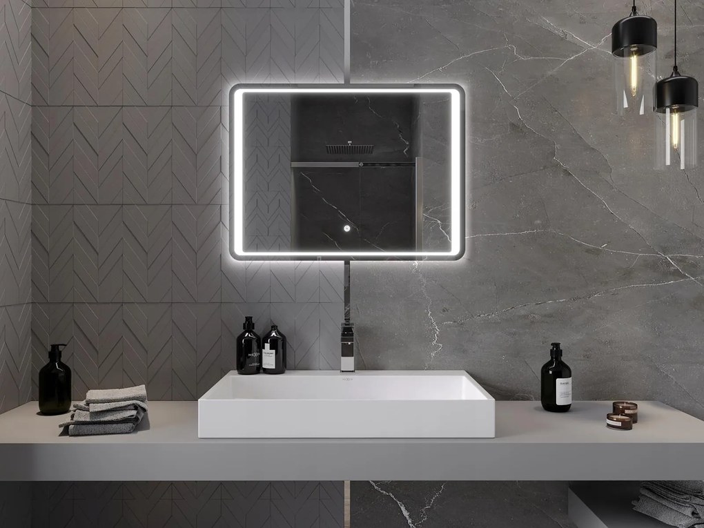 Obdélníkové zrcadlo MEXEN ZUSA 80x60 cm - s LED podsvícením a vyhříváním, 9808-080-060-611-00