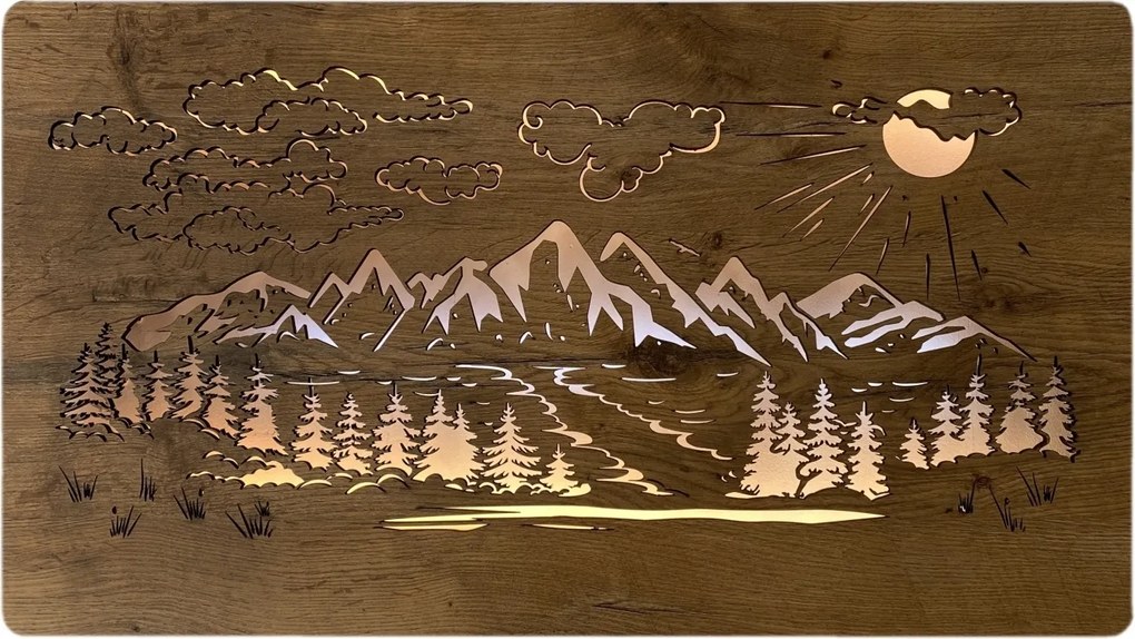 Li-Go "Hory" světelný obraz s baterií a pohybovým čidlem 80x45cm provedení povrchu: dub