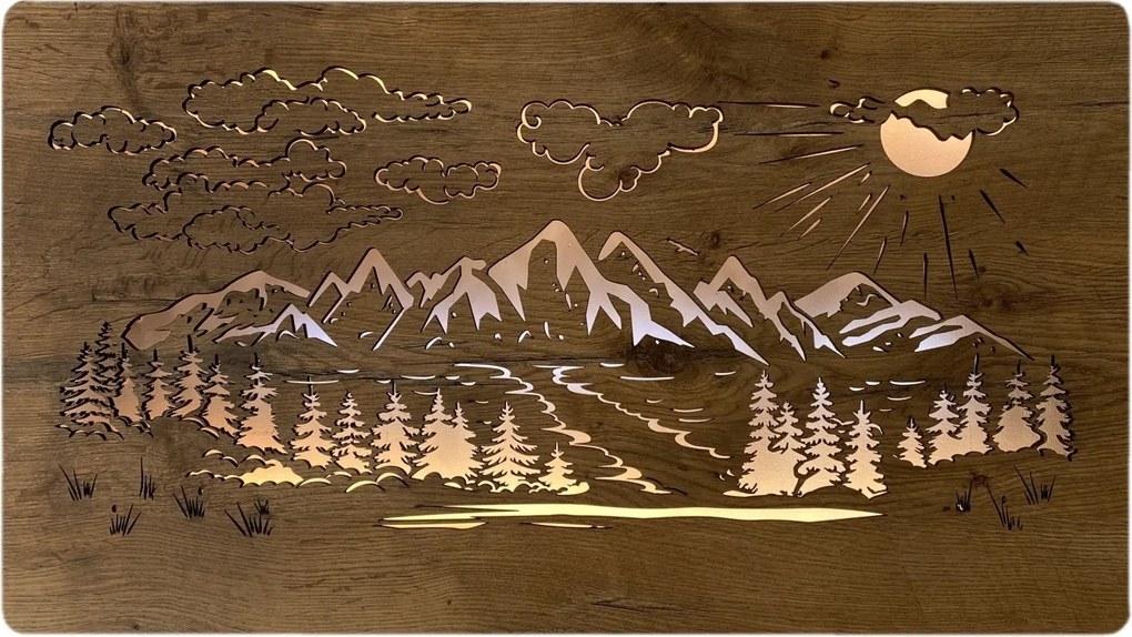 Li-Go "Hory" světelný obraz s baterií a pohybovým čidlem 80x45cm provedení povrchu: bříza