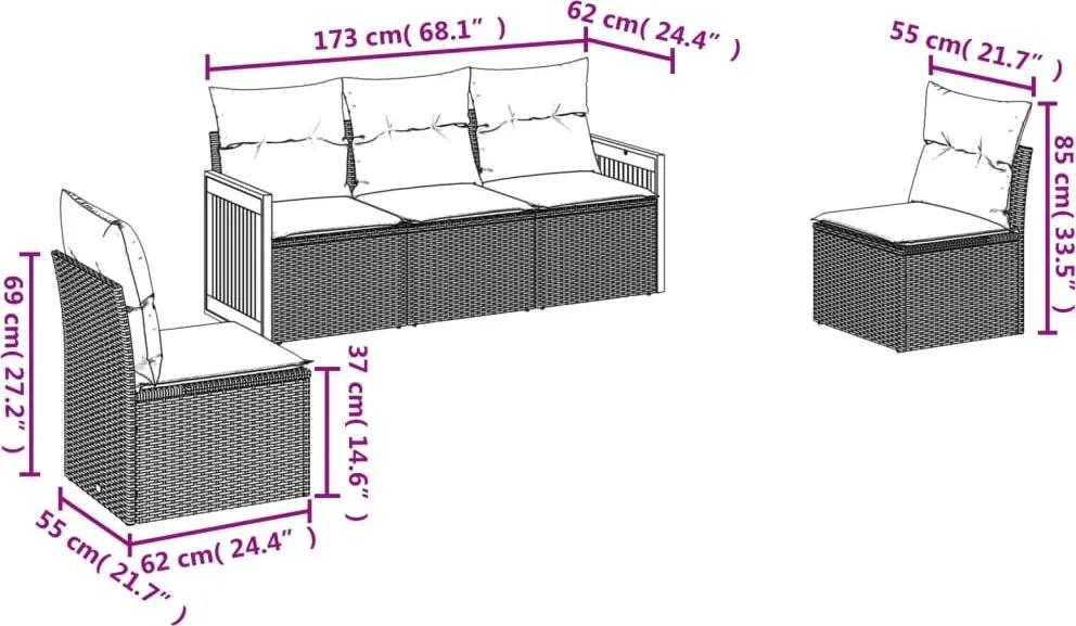 vidaXL 5dílná zahradní sedací souprava s poduškami polyratan [3259930] Barva: Černá a krémová
