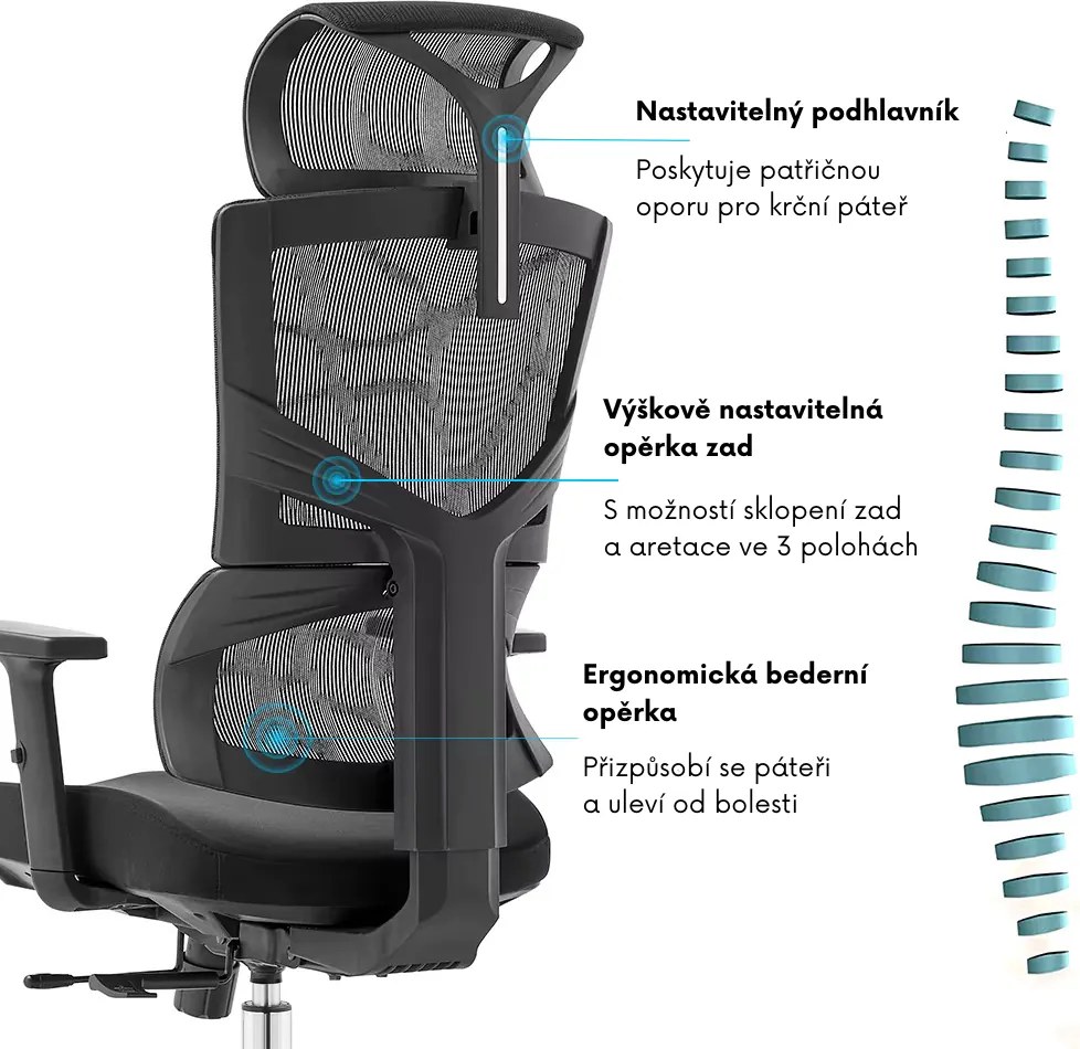 Ergonomická kancelářská židle ERGODO FOCUS - černá síťovina / nosnost 150 kg