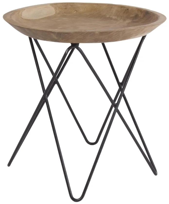 Masivní teakový odkládací stolek Bizzotto Zaharet 50 cm s černou podnoží