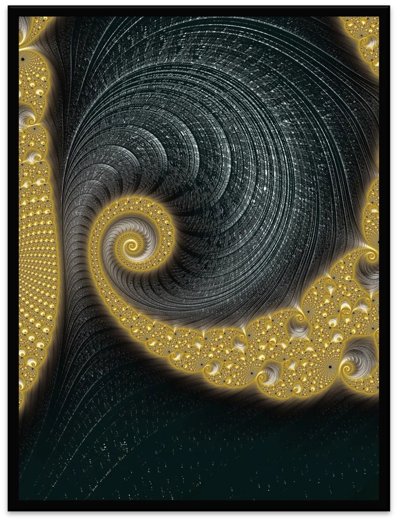 Bondecor Obraz černozlatý v rámu "Fractal black & gold" 53x73cm