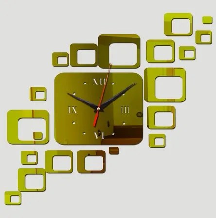 Nástěnné 3D hodiny - motiv obdélníky Barva: Zlatá