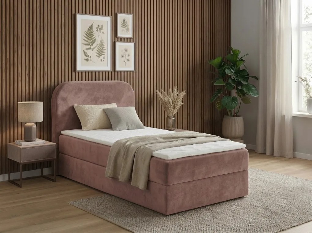 Čalouněná postel boxspring FORENA 90x200 cm starorůžová Matrace: Matrace Bonell pružinová