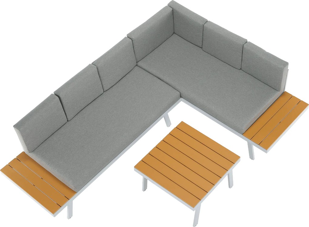 Zahradní set, bílá ocel/dub/světle šedá, PELOR