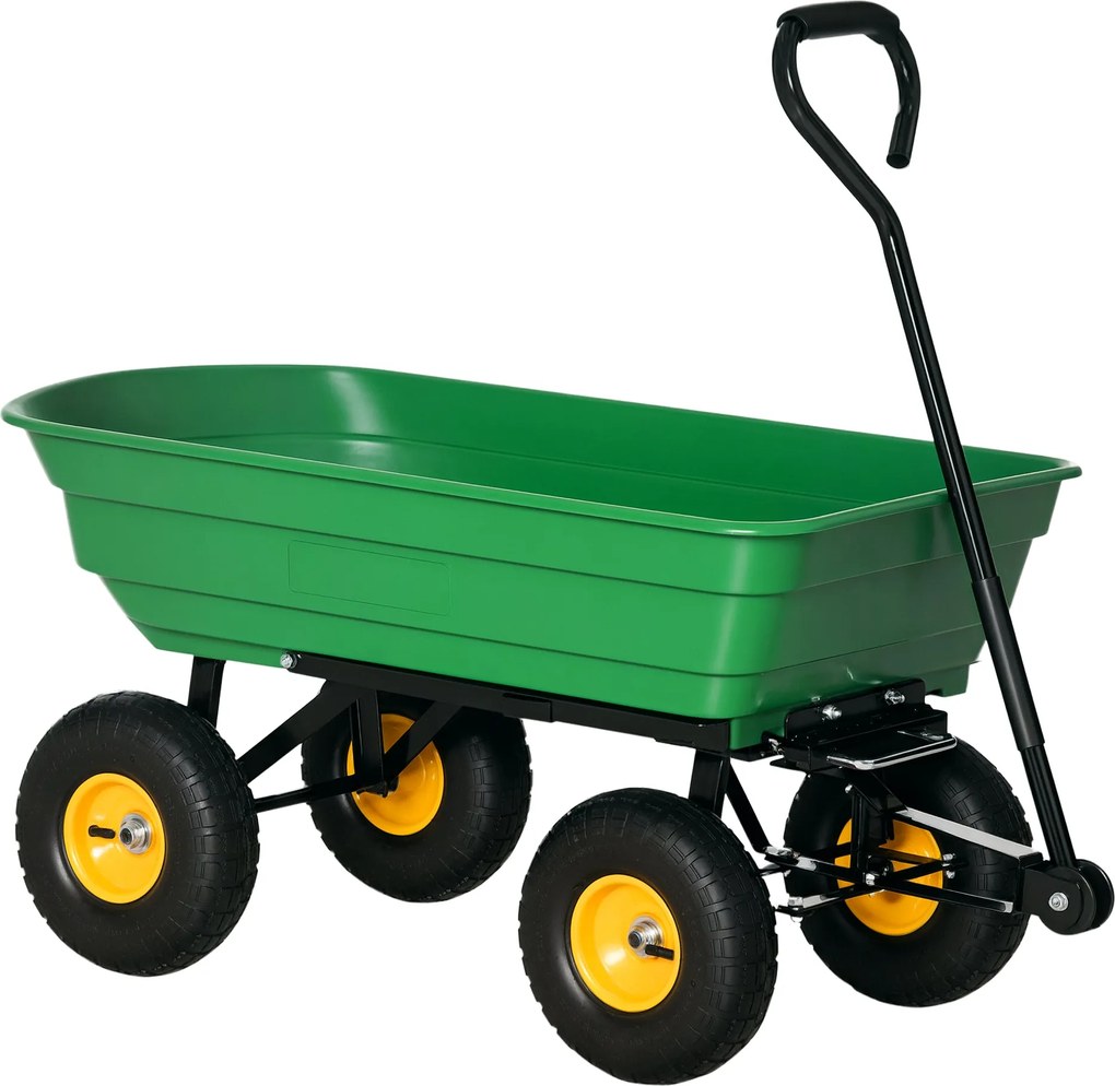 Outsunny Zahradní Vozík - 75 L Kapacita, 200 kg Nosnost, Transportní Vozík na Pláž se Zatížením a 4 Nafukovacími Koly Zelený | Aosom
