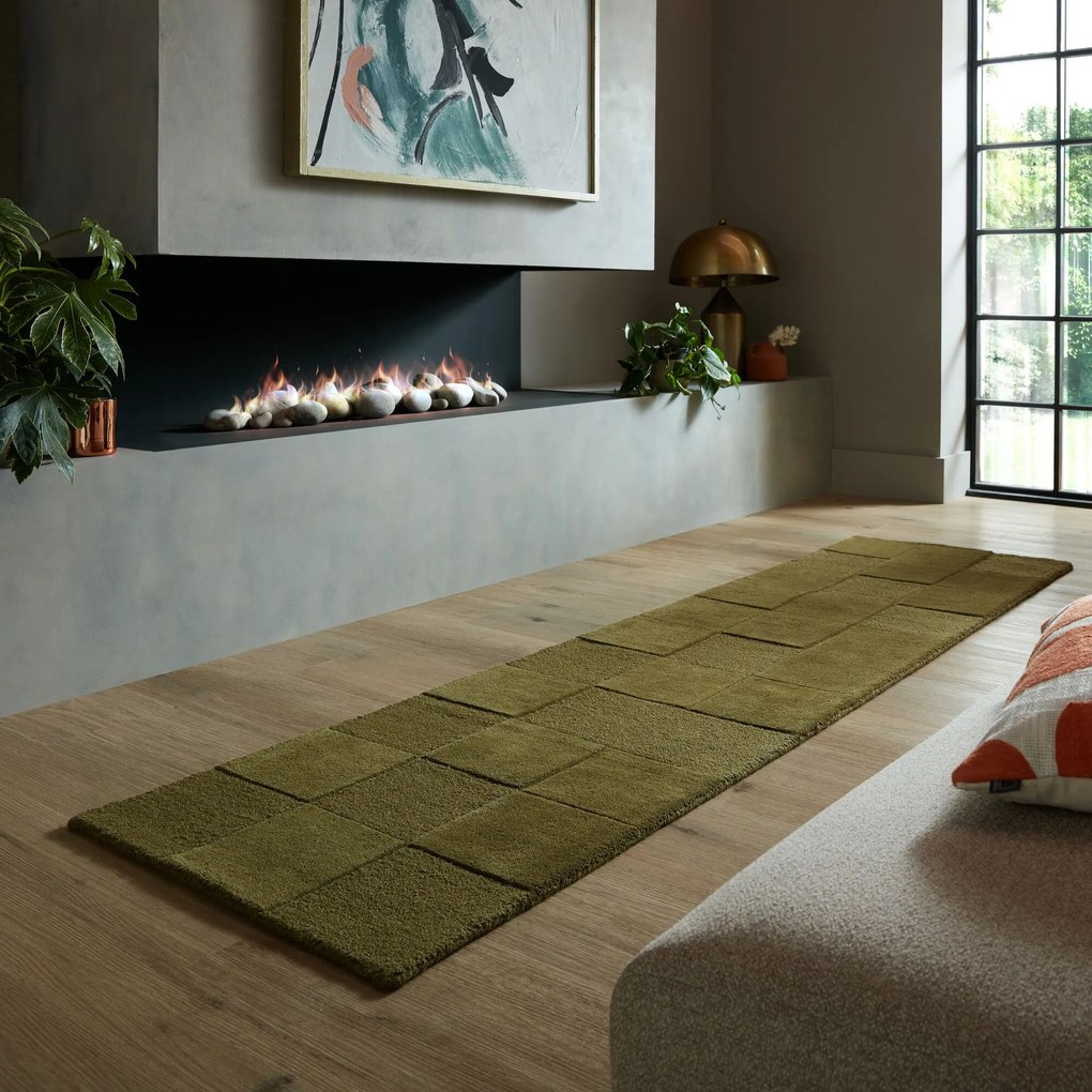 Flair Rugs, Běhoun Moderno Checkerboard Green, 60x230, zelená, chodba / předsíň