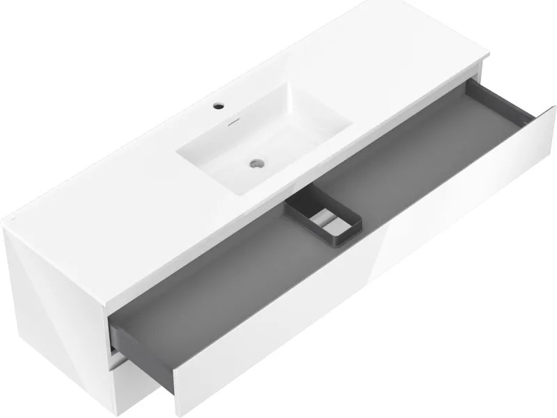 Mexen Orio, koupelnová skříňka 160 cm s umyvadlem Otis, 2 zásuvky, bílá lesklá, 91A10-16047-2-BFF00-W18M00
