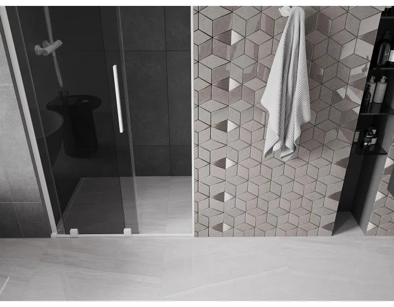 Mexen Velar L, posuvné sprchové dveře do otvoru 100 cm, 8mm šedé sklo, bílá matná, 871-100-003-41-20