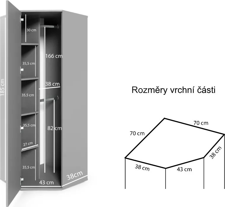 Eka Rohová skříň se zrcadlem Trinity 43 cm Barva dřeva: Grafit
