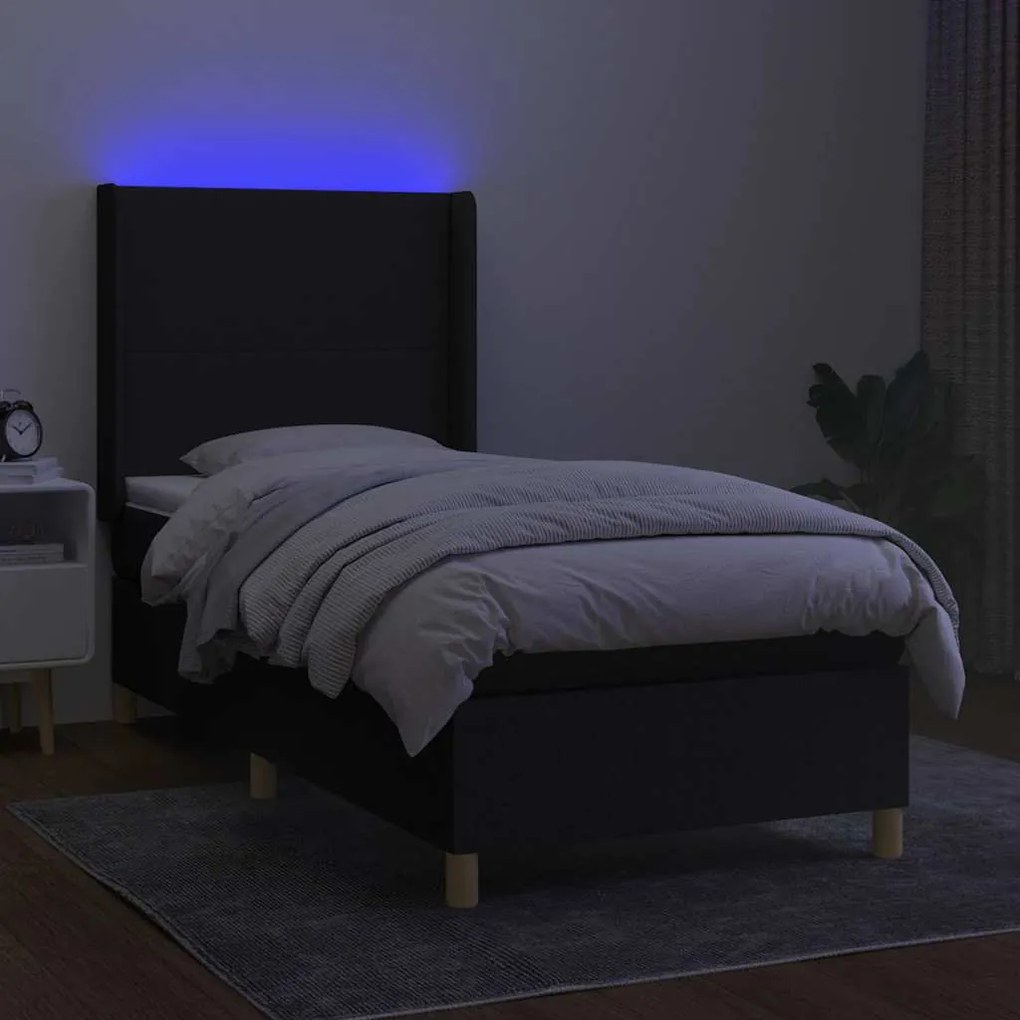 Box spring postel s matrací a LED černá 80 x 200 cm textil 3138671