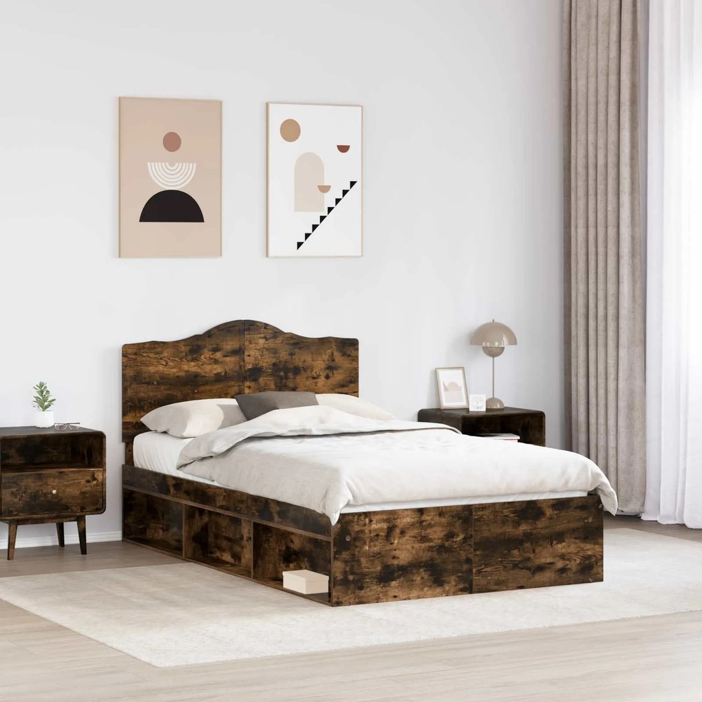 Rám postele Kouřový dub 120 x 200 cm Masivní borové dřevo 3413330