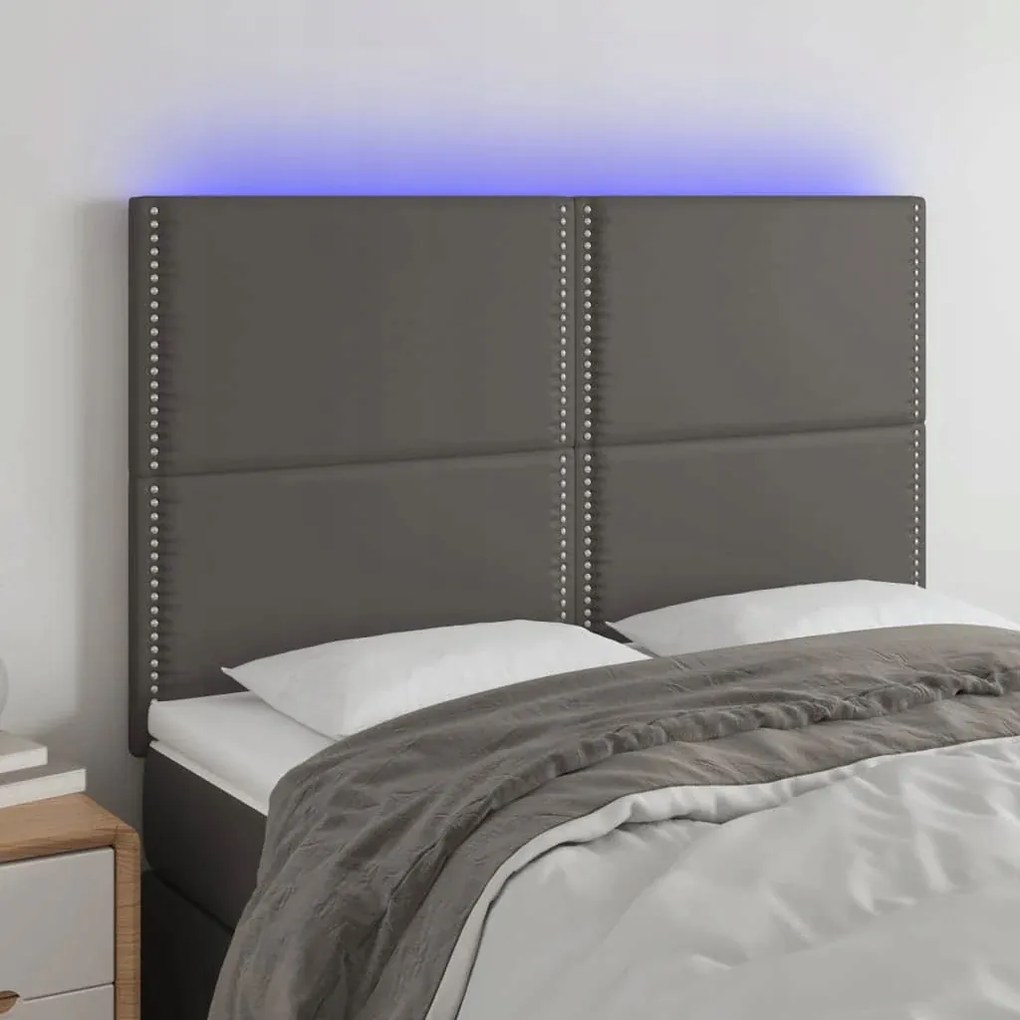 Čelo Postele S Led Šedé Umělá Kůže Šedá 144 x 5 x 118/128 cm