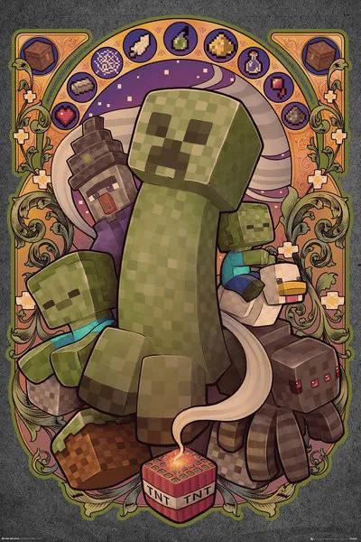 Plakát, Obraz - Minecraft - Creeper Nouveau, (61 x 91,5 cm)