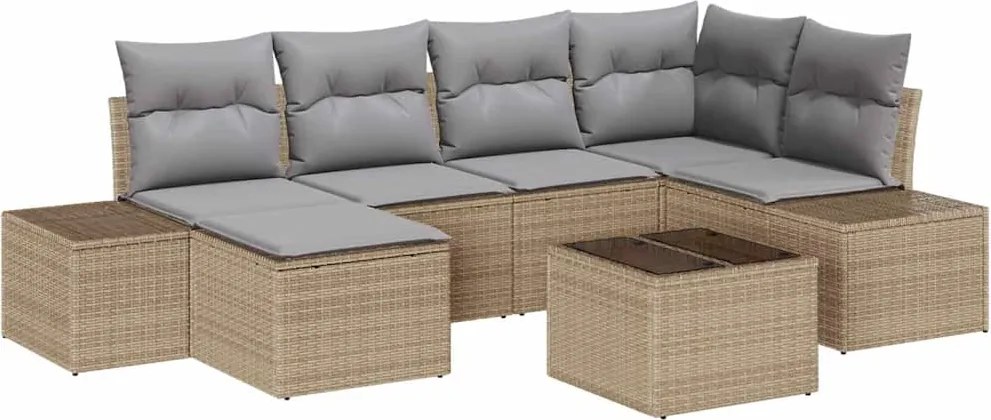 Sada zahradních pohovek 7 ks Beige a šedá polyratan 3347140