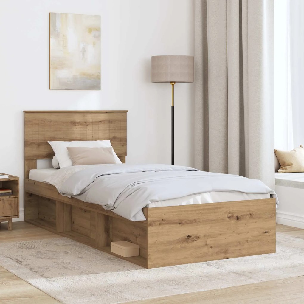 Rám postele Umělecký dub 90 x 200 cm Masivní borové dřevo 3410653