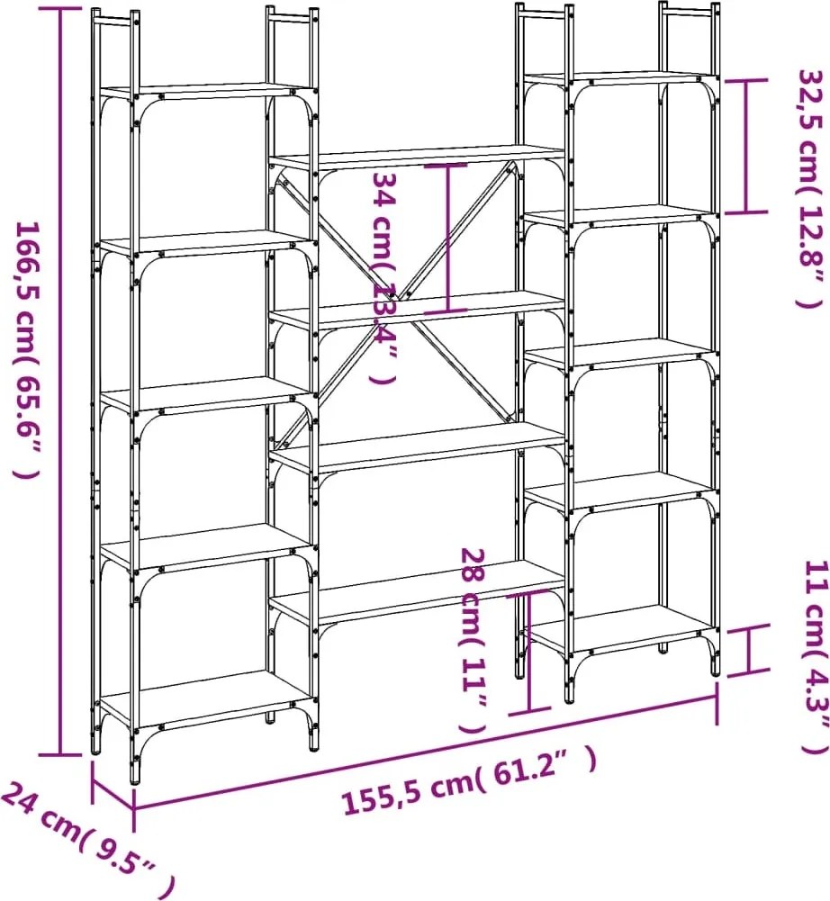 vidaXL Knihovna 155,5 x 24 x 166,5 cm kompozitní dřevo [838859] Barva: hnědý dub