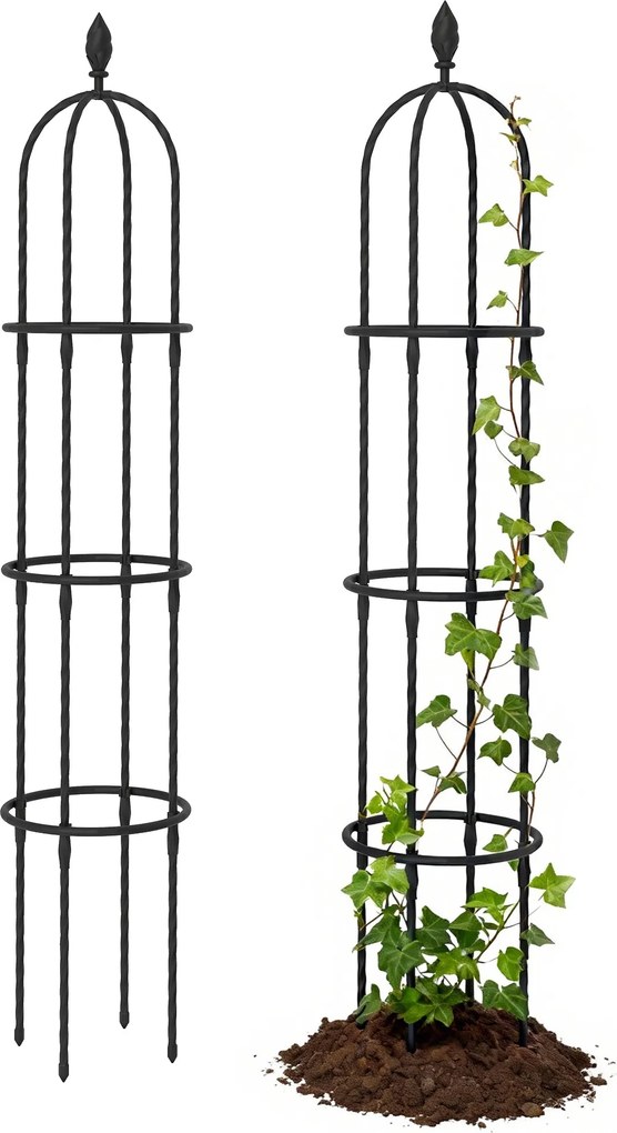 Outsunny sada 2 ocelových obelisků 174 cm – opory pro popínavé rostliny, černé | Aosom