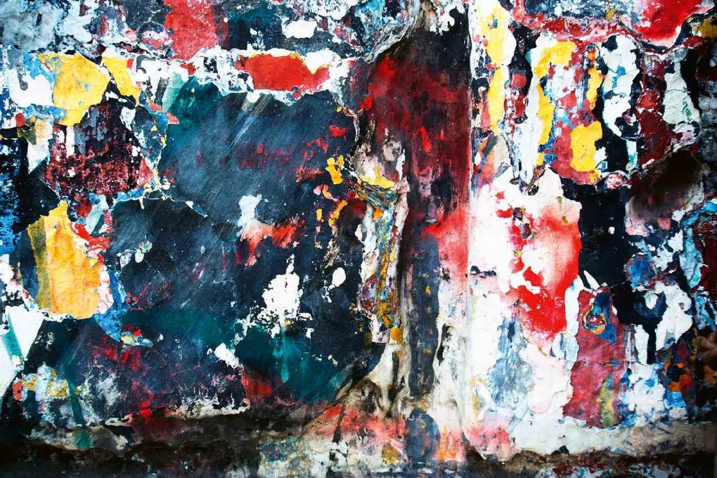 DIMEX | Samolepicí vliesová fototapeta na zeď Textura barvy na zdi MA-5-2544 | 375 x 250 cm | modrá, červená, bílá, žlutá