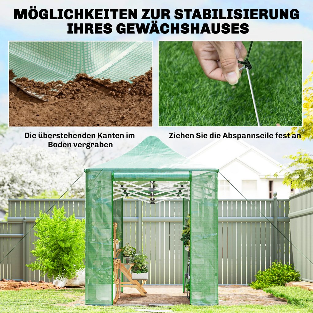 Skleník cca 200x300x270 cm Skládací fóliový skleník se šikmou střechou Dveře a okna na zip