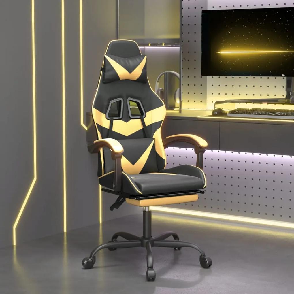 Herní židle s podnožkou černá a zlatá umělá kůže,  3143856