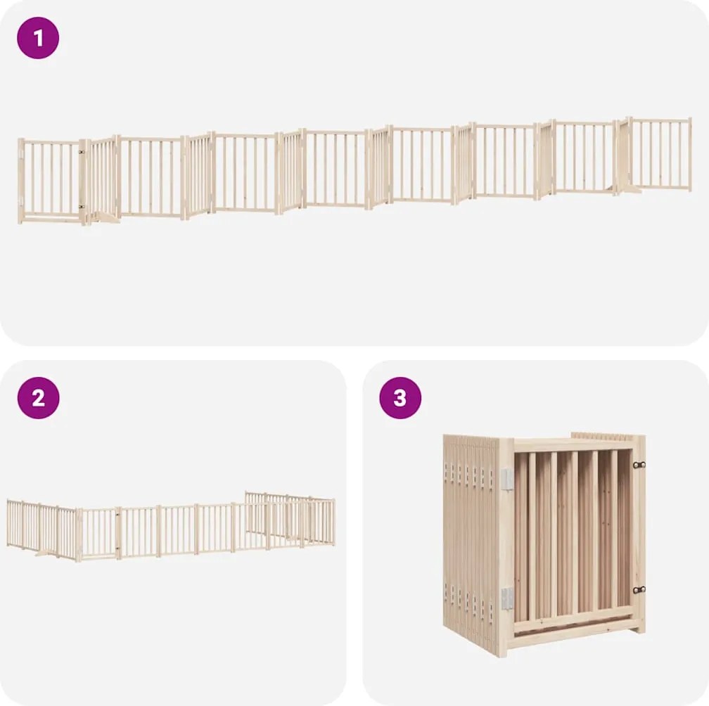 Zábrana pro psy s dvířky skládací 15 panelů 750 cm topol 3155699