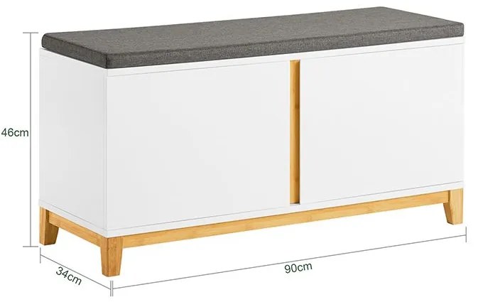 Sobuy SoBuy FSR117-W Lavice na boty se sedákem Lavice s úložným prostorem Lavice do předsíně Botník Botník s lavicí 90x46x34cm
