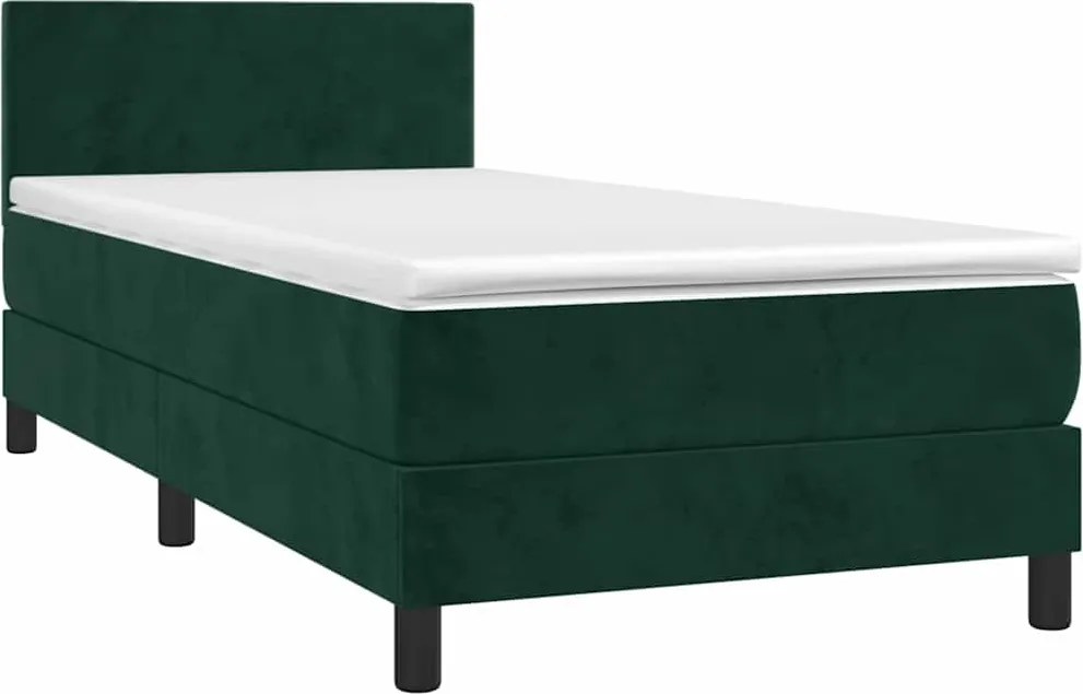 Box spring postel s matrací a LED tmavě zelená 80x200 cm samet 3134252
