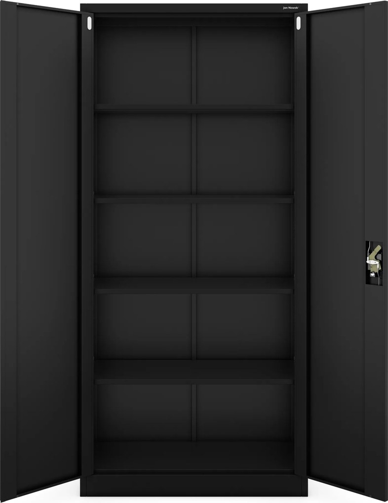 Vysoká kovová kancelářská skříň na dokumenty, černá, 900x1950x400 mm: JAN H