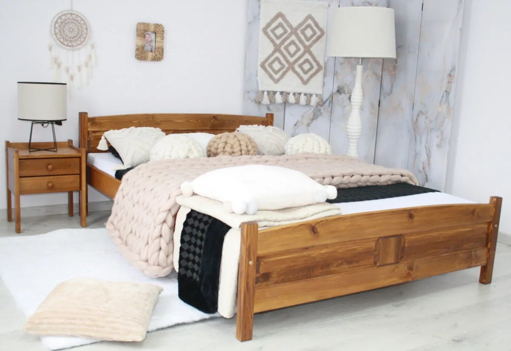 Vyvýšená postel JOANA + sendvičová matrace BOHEMIA + rošt ZDARMA, 120 x 200 cm, přírodní-lak