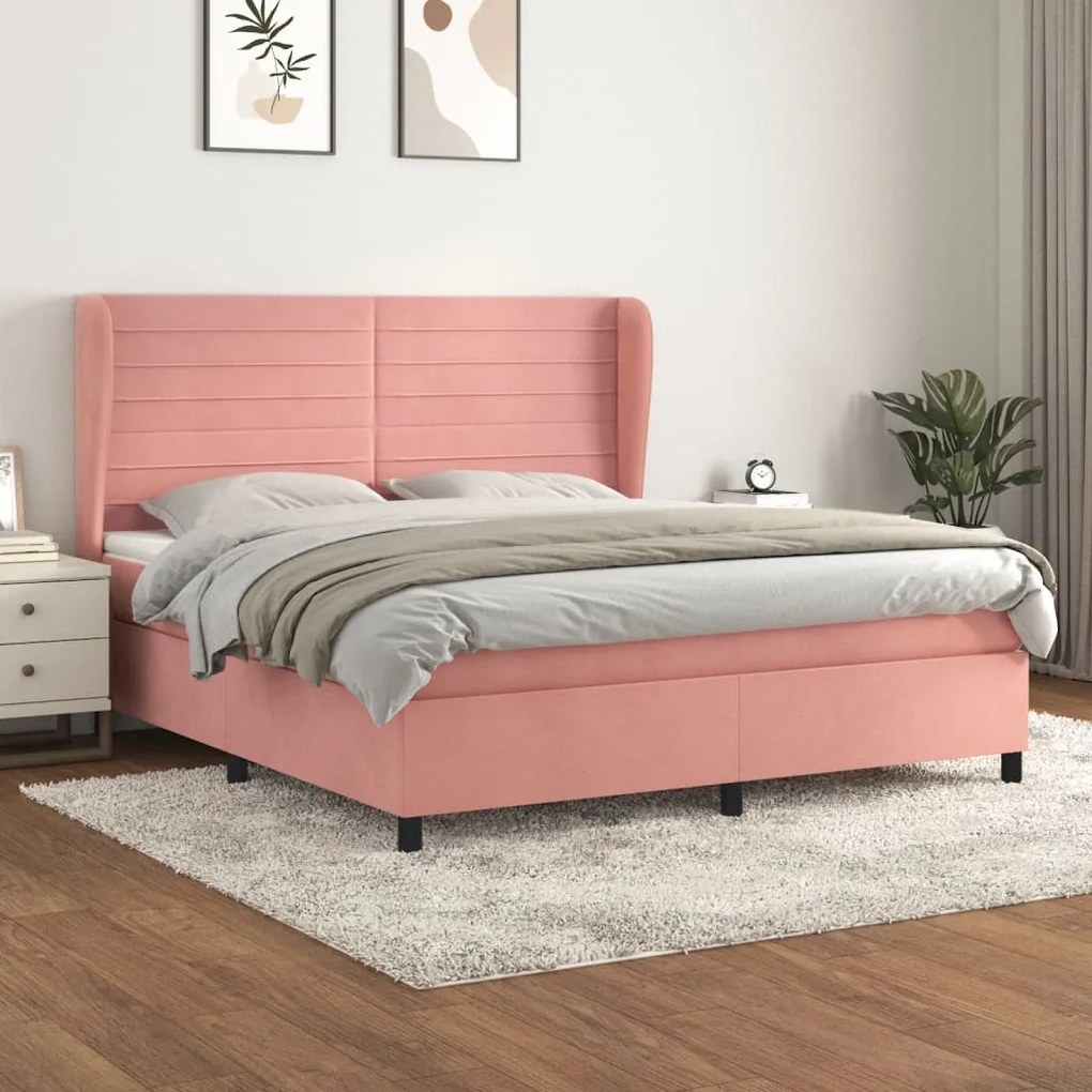 Box spring postel s matrací růžová 160x200 cm samet,  3129284