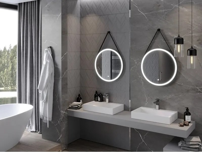 Mexen Reni koupelnové zrcadlo s podsvícením, kulaté 60 cm, LED 6000K, protimlžící, černý rám - 9812-060-060-611-70