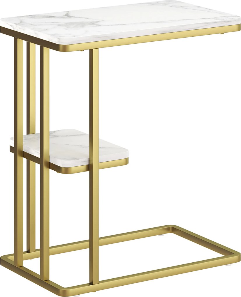HOMCOM Odkládací stolek, úzký C-tvarovaný konferenční stolek s úložným prostorem, moderní noční stolek pro malé místnosti, 50 x 30 x 57,5 cm