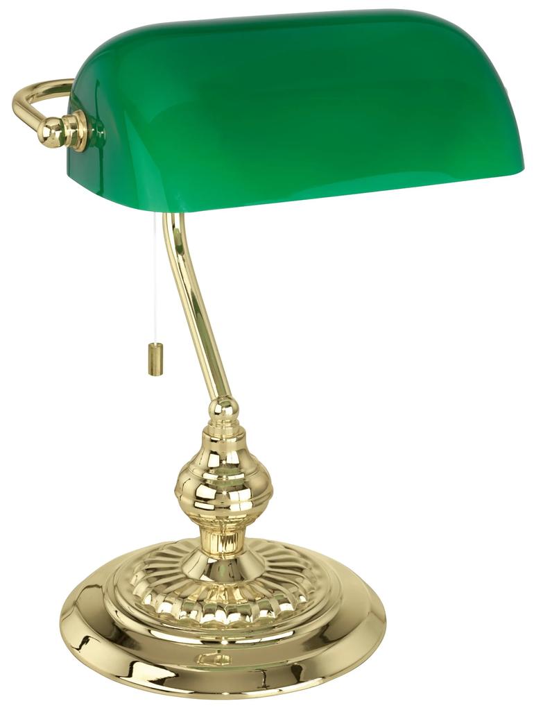 Eglo 90967 Banker - Bankéřská stolní lampa s tahovým vypínačem, zelené stínidlo, 1 x E27